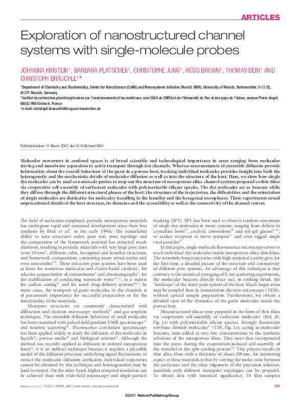 (PDF) Exploration of nanostructured channel systems with single-molecule probes | Thomas Bein ...