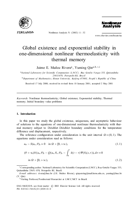 (PDF) Global existence and exponential stability in one-dimensional nonlinear thermoelasticity ...