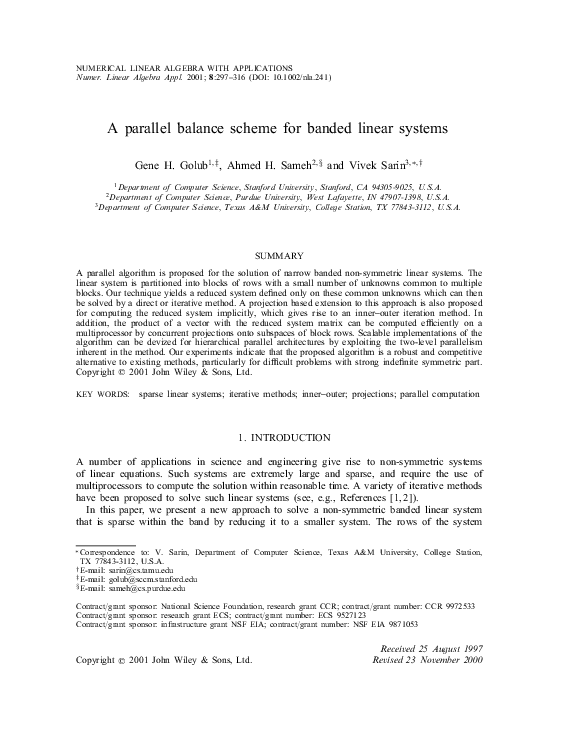 (PDF) A parallel balance scheme for banded linear systems
