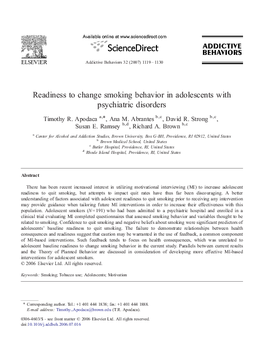 (PDF) Readiness to change smoking behavior in adolescents with ...
