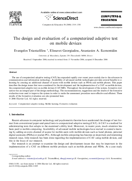 (PDF) The design and evaluation of a computerized adaptive test on ...