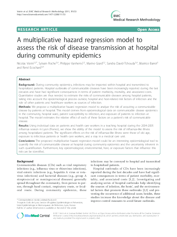 (PDF) A multiplicative hazard regression model to assess the risk of ...