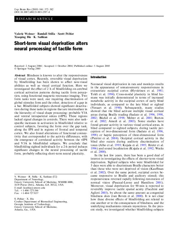 (PDF) Short-term visual deprivation alters neural processing of tactile ...
