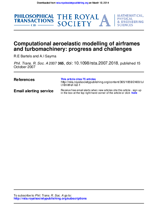 (PDF) Computational aeroelastic modelling of airframes and turbomachinery: progress and challenges