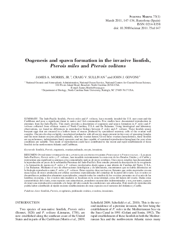 (PDF) Oogenesis and spawn formation in the invasive lionfish, Pterois ...