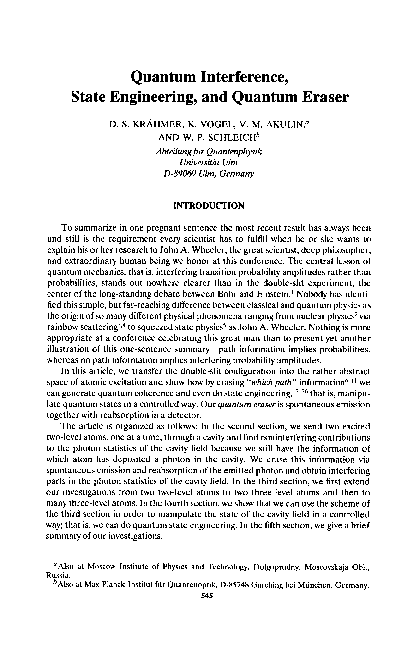 (PDF) Quantum Interference, State Engineering, and Quantum Eraser