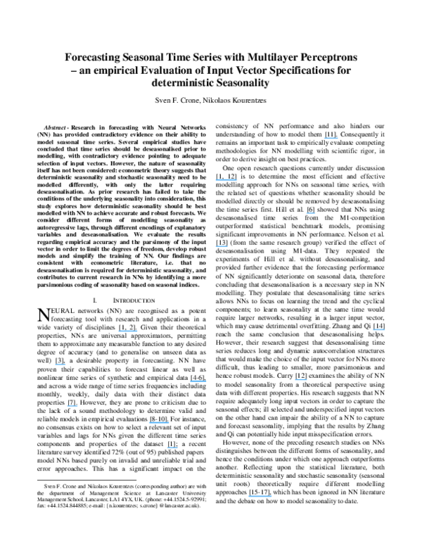 (PDF) Forecasting Seasonal Time Series with Multilayer Perceptrons - An ...