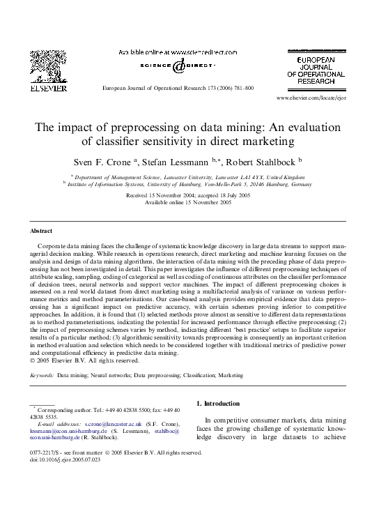 Pdf The Impact Of Preprocessing On Data Mining An Evaluation Of Classifier Sensitivity In