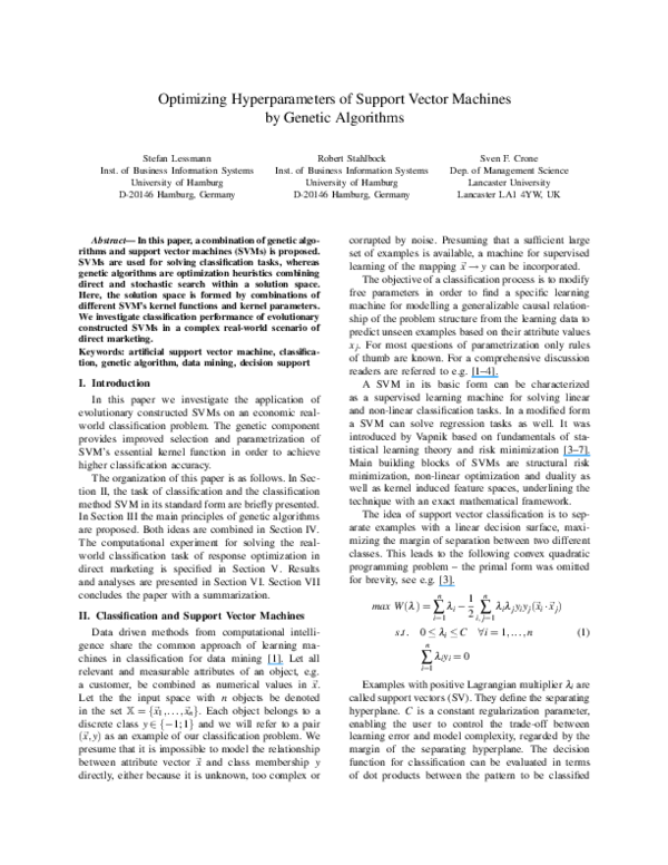(PDF) Optimizing Hyperparameters of Support Vector Machines by Genetic Algorithms
