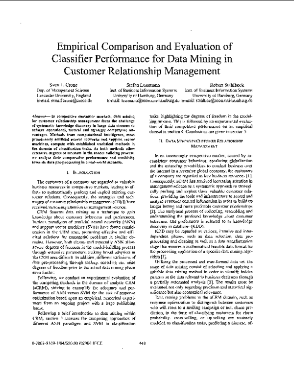 Pdf Empirical Comparison And Evaluation Of Classifier Performance For Data Mining In Customer