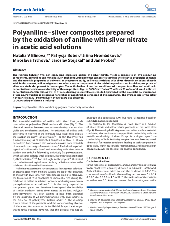 (PDF) Polyaniline-silver composites prepared by the oxidation of ...