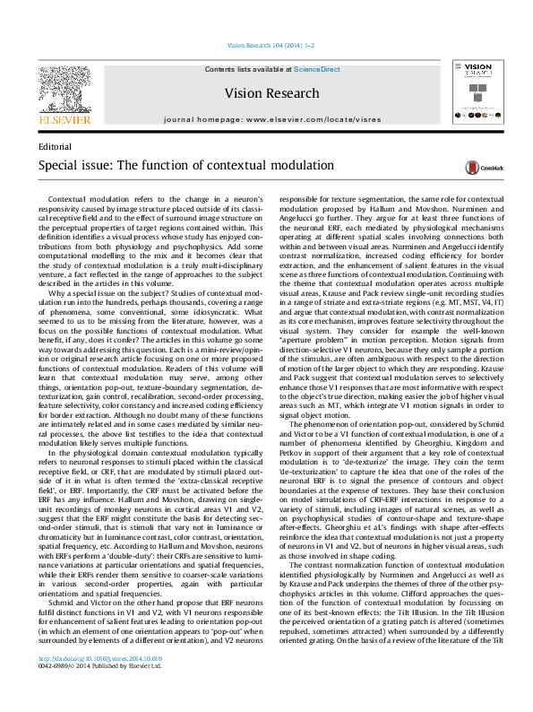 Pdf Special Issue The Function Of Contextual Modulation