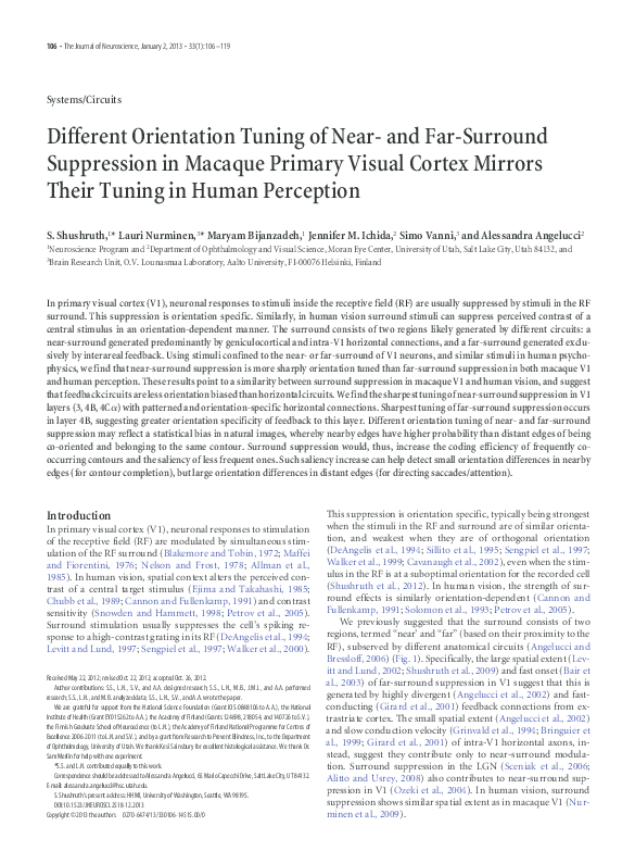 (PDF) Different Orientation Tuning of Near- and Far-Surround Suppression in Macaque Primary ...