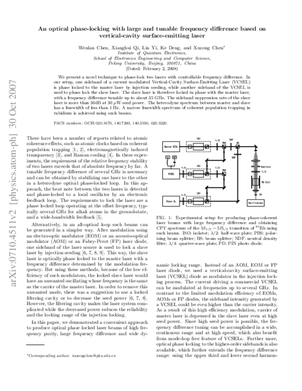 (PDF) Optical phase locking with a large and tunable frequency ...