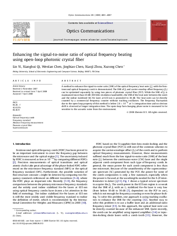 Pdf Enhancing The Signal To Noise Ratio Of Optical Frequency Beating Using Open Loop Photonic