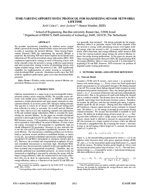 (PDF) Time-varying Opportunistic Protocol for maximizing sensor networks lifetime