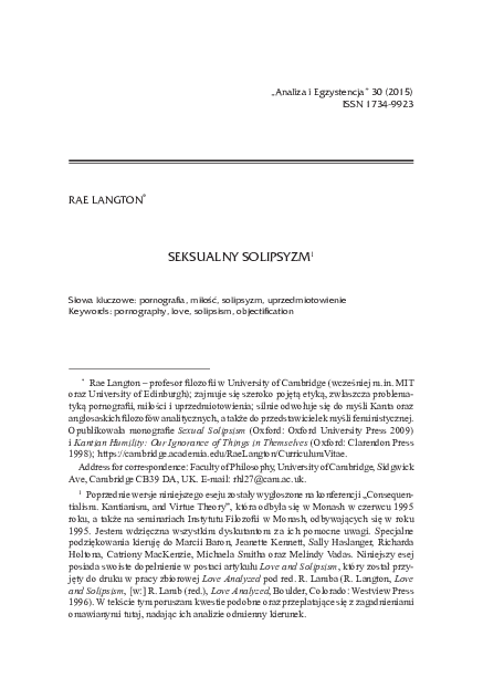 (PDF) Rae Langton, "Seksualny solipsyzm" (original title: "Sexual ...