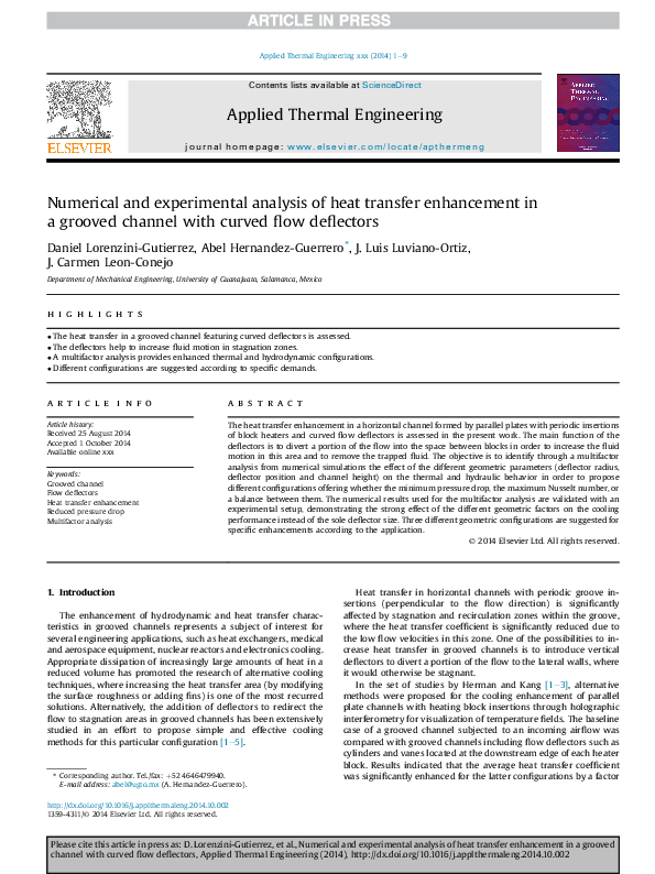 (PDF) Numerical and experimental analysis of heat transfer enhancement ...