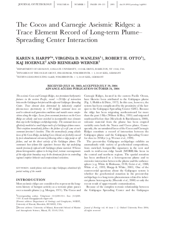 (PDF) The Cocos and Carnegie Aseismic Ridges: a Trace Element Record of ...