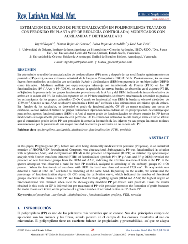 (PDF) Estimación del grado de funcionalización en Polipropilenos ...