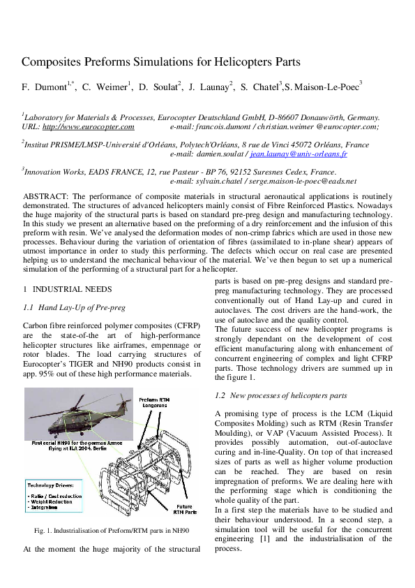 (PDF) Composites Preforms Simulations for Helicopters Parts