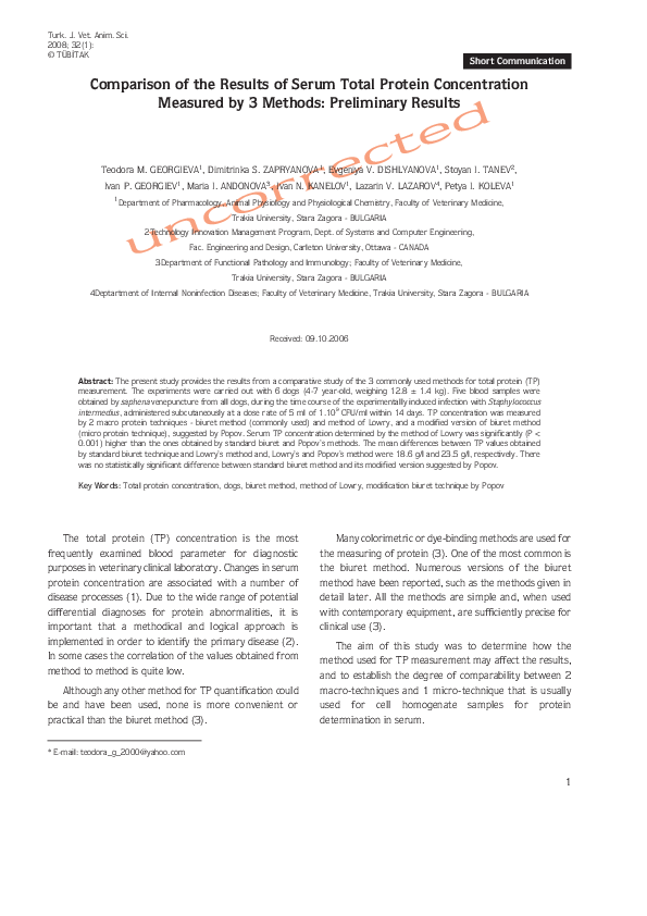 (PDF) Comparison of the Results of Serum Total Protein Concentration ...