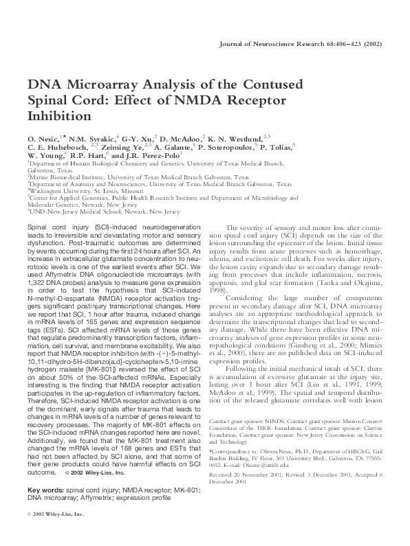 (PDF) DNA microarray analysis of the contused spinal cord: Effect of ...