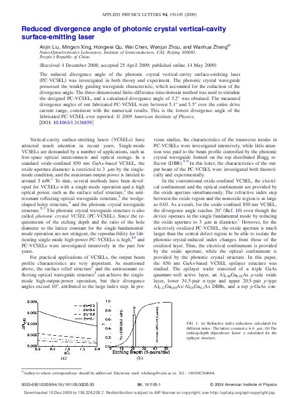 (PDF) Reduced divergence angle of photonic crystal vertical-cavity surface-emitting laser
