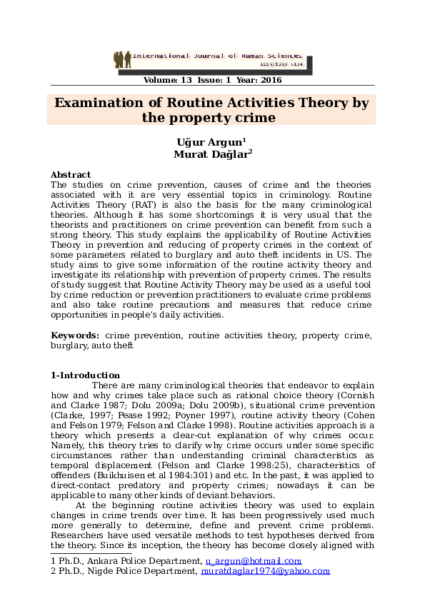 (DOC) Examination of Routine Activities Theory by the Property Crime