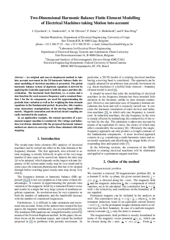 (PDF) Two-dimensional harmonic balance finite element modelling of ...