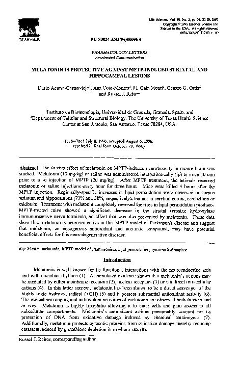 (PDF) Melatonin is protective against MPTP-induced striatal and ...