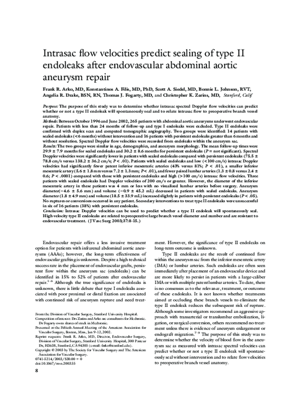 (PDF) Intrasac flow velocities predict sealing of type II endoleaks ...