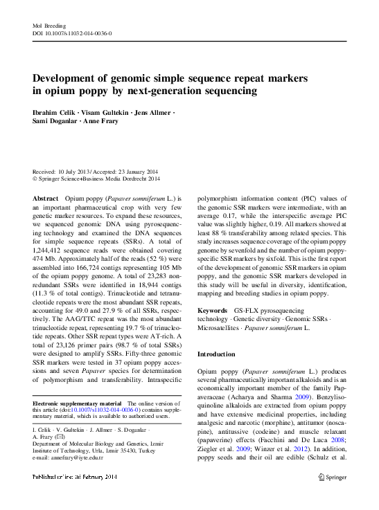 (PDF) Development of genomic simple sequence repeat markers in opium poppy by next-generation ...