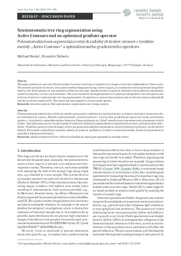 (PDF) Semiautomatic tree ring segmentation using Active Contours and an optimised gradient ...