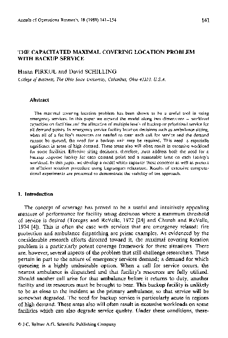 (PDF) The capacitated maximal covering location problem with backup service (PDF) The capacitated maximal covering location problem with backup service