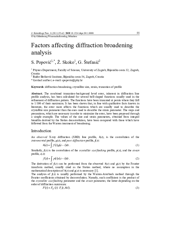(PDF) Factors affecting diffraction broadening analysis