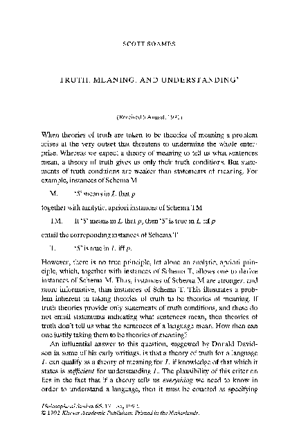(PDF) Truth, meaning, and understanding