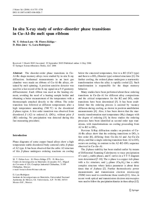 (PDF) In situ X-ray study of order–disorder phase transitions in Cu–Al ...