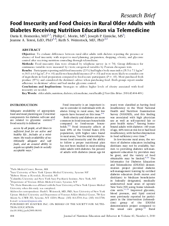 (PDF) Food Insecurity and Food Choices in Rural Older Adults with ...