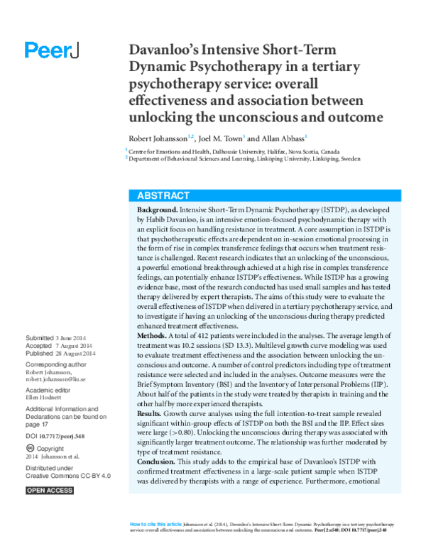 (PDF) Davanloo's Intensive Short-Term Dynamic Psychotherapy in a ...
