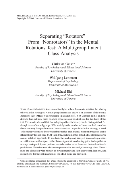 (PDF) Separating "Rotators" From "Nonrotators" in the Mental Rotations ...