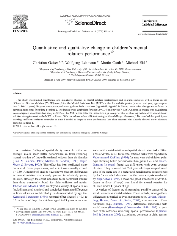 (PDF) Quantitative and qualitative change in children's mental rotation ...