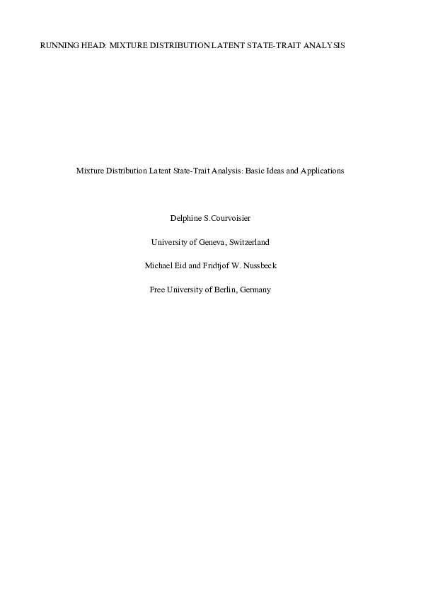 (PDF) Mixture distribution latent state-trait analysis: Basic ideas and ...