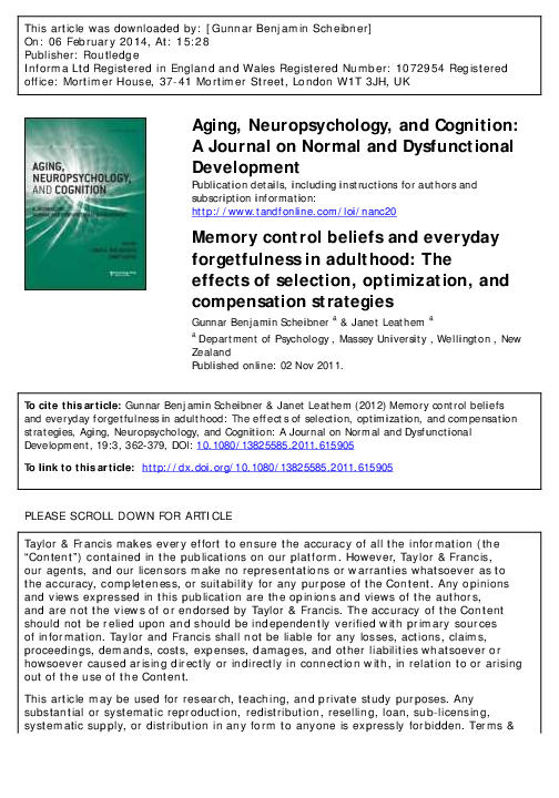 (PDF) Memory control beliefs and everyday forgetfulness in adulthood ...