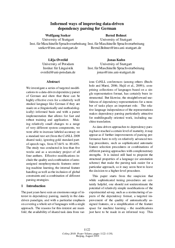 Pdf Informed Ways Of Improving Data Driven Dependency Parsing For German 1666