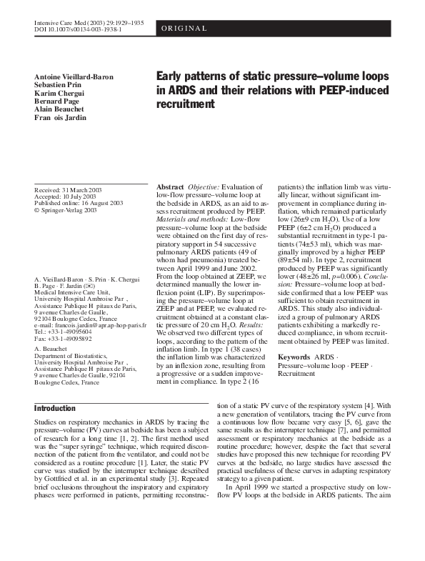 (PDF) Early patterns of static pressure?volume loops in ARDS and their ...