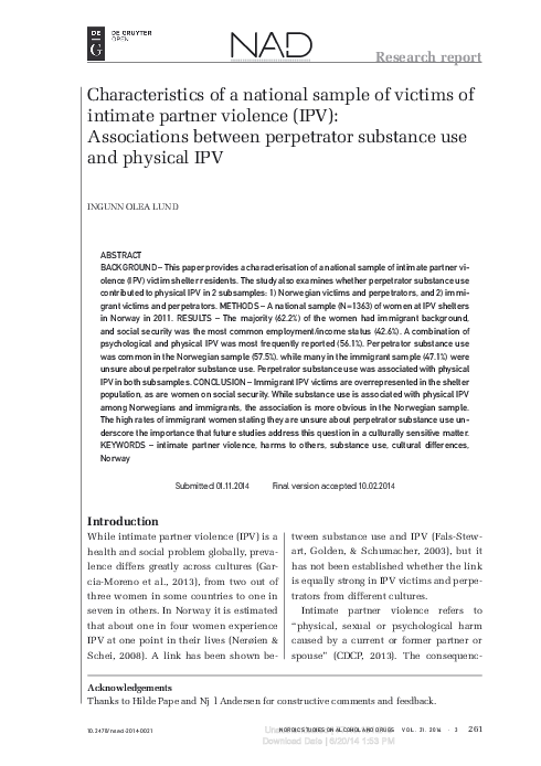 (PDF) Characteristics of a national sample of intimate partner violence ...