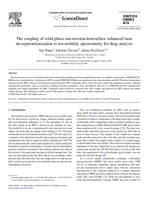 (PDF) The coupling of solid-phase microextraction/surface enhanced laser desorption/ionization ...