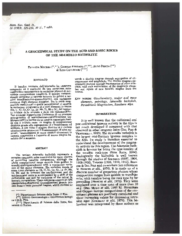 (PDF) A geochemical study on the acid and basic rocks of the Adamello ...