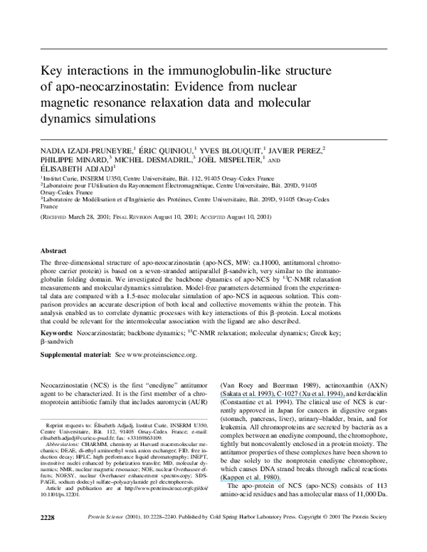 (PDF) Key interactions in the immunoglobulin-like structure of apo ...